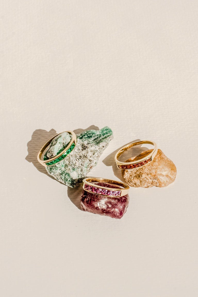 Natural Gemstone Half Band, 18k Solid Gold Emerald Band, Channel ...