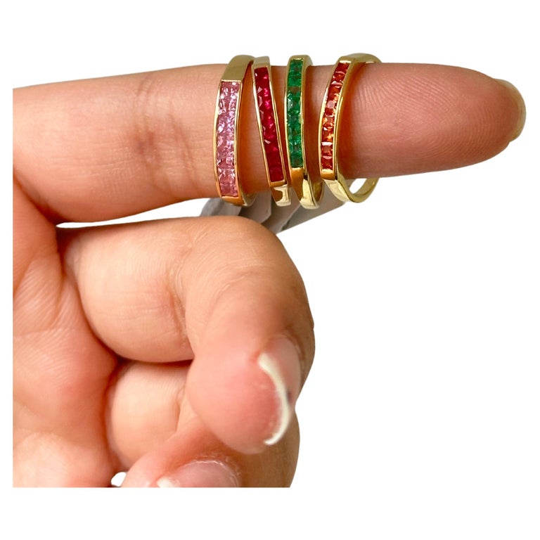 Natural Gemstone Half Band, 18k Solid Gold Emerald Band, Channel ...