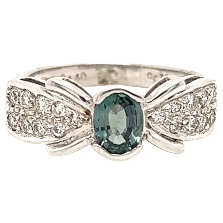 Natural GIA Certified Oval Alexandrite 0.68 Carat and Diamond 18K White ...