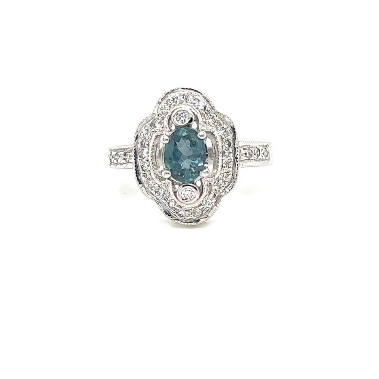 Natural GIA Certified Oval Alexandrite 0.75 carat and Diamond 18K White ...