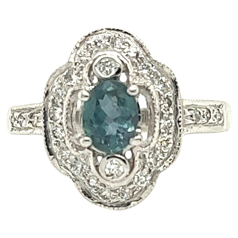 Natural GIA Certified Oval Alexandrite 0.75 carat and Diamond 18K White ...