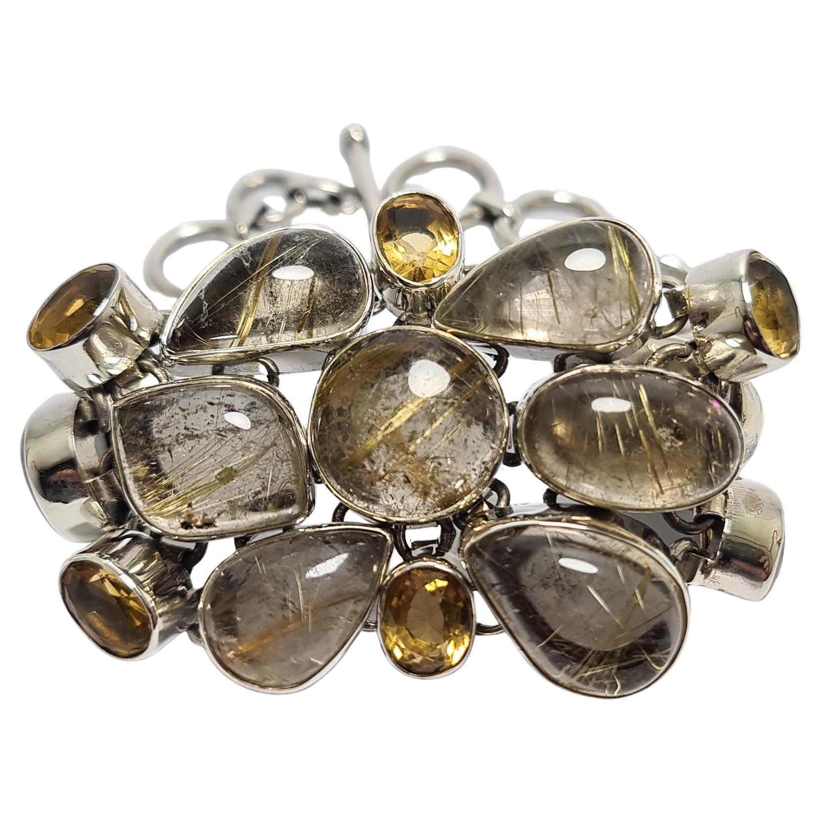 Natural Citrine 6 Stone .925 Sterling Silver Adjustable Bracelet For ...