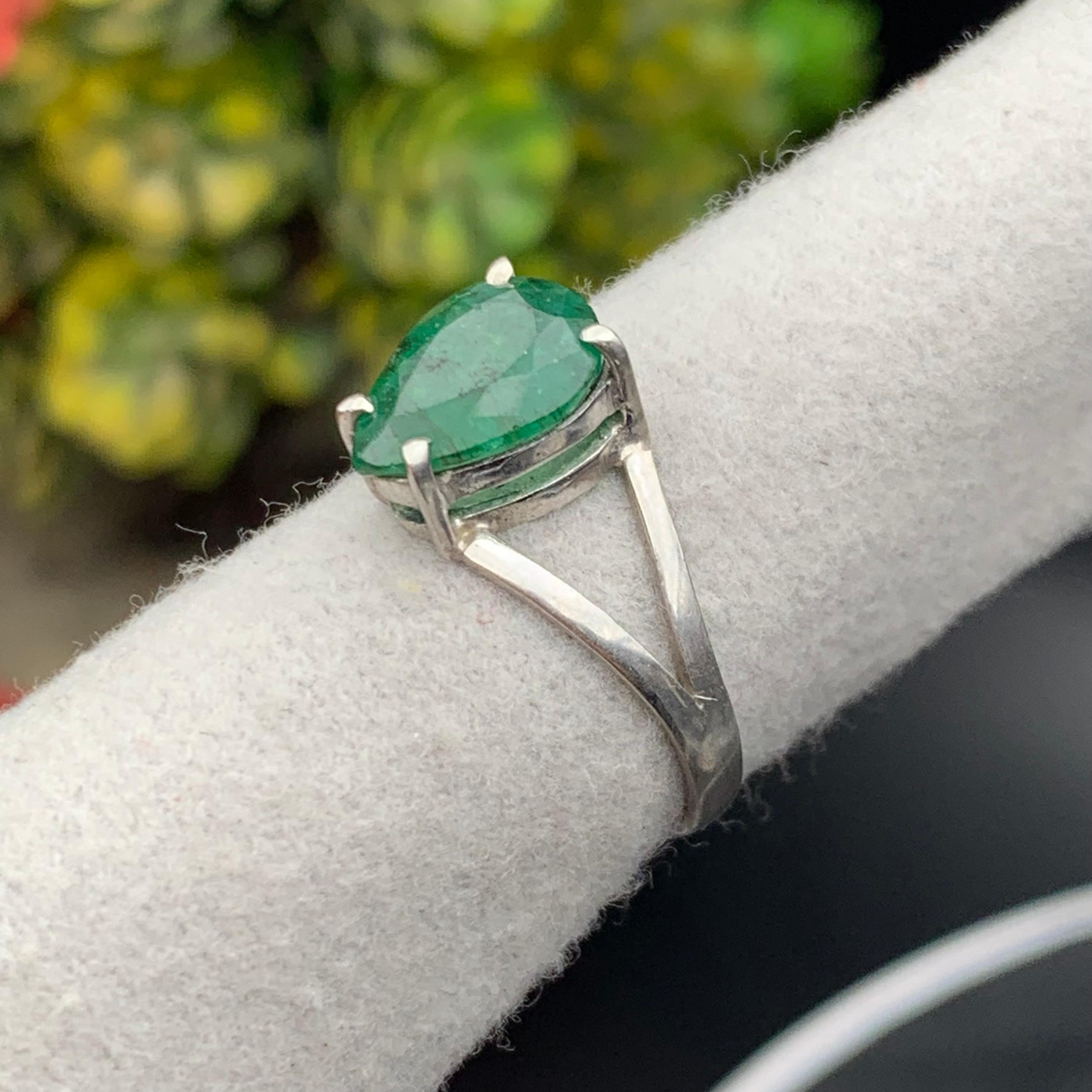 Natural Green Emerald Pear Cut Statement Ring in Handcrafted 925 ...