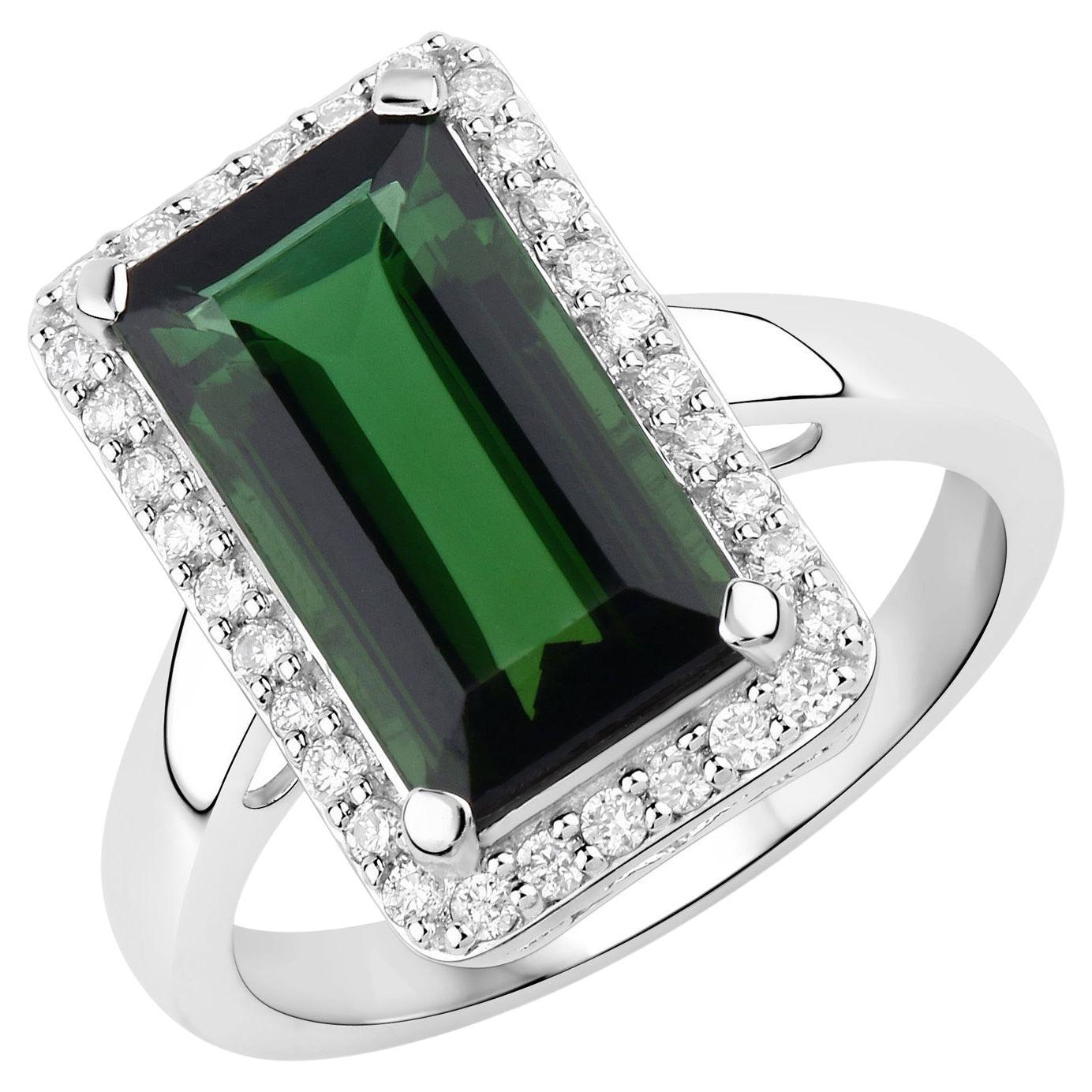 3.65 Carat Green Tourmaline Diamond Halo Gold Engagement Ring For Sale ...