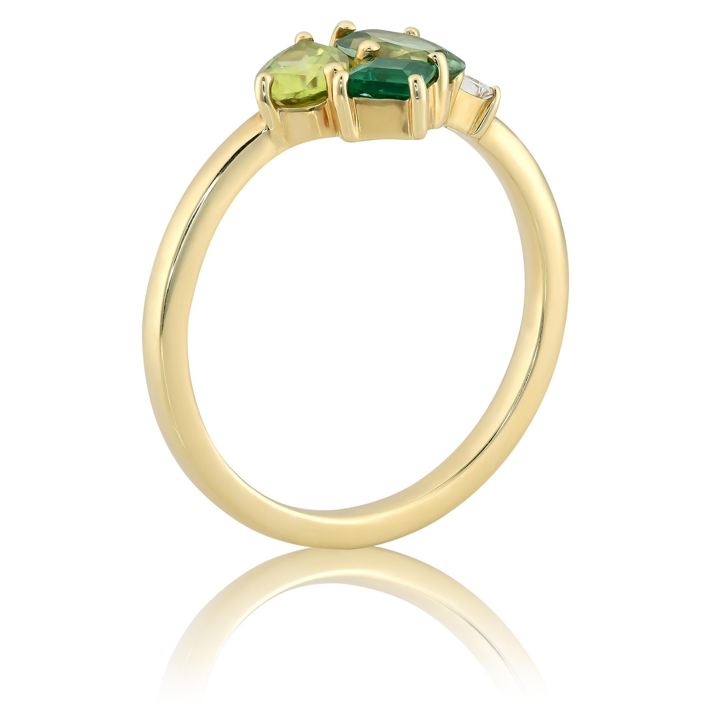Natural Green Tourmaline, Peridot, Emerald, Diamond 1.03 cts set in ...