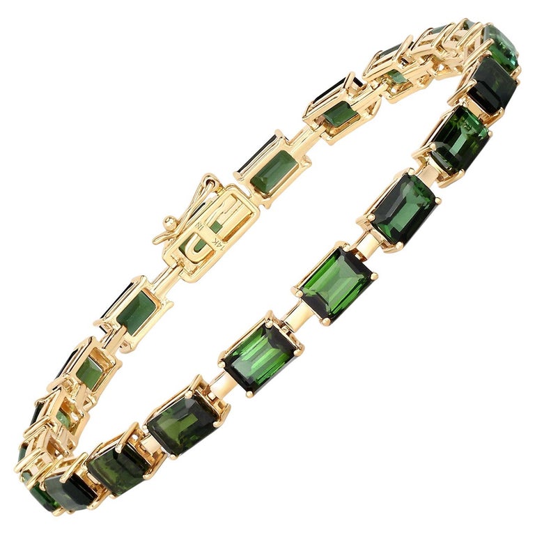 Natural Green Tourmaline Tennis Bracelet 12 Carats 14k Yellow Gold For ...