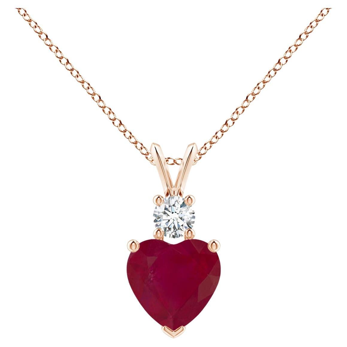 Natural Heart-Shaped 1.65 ct Ruby Rabbit Ear Bale Pendant in 18K Yellow ...