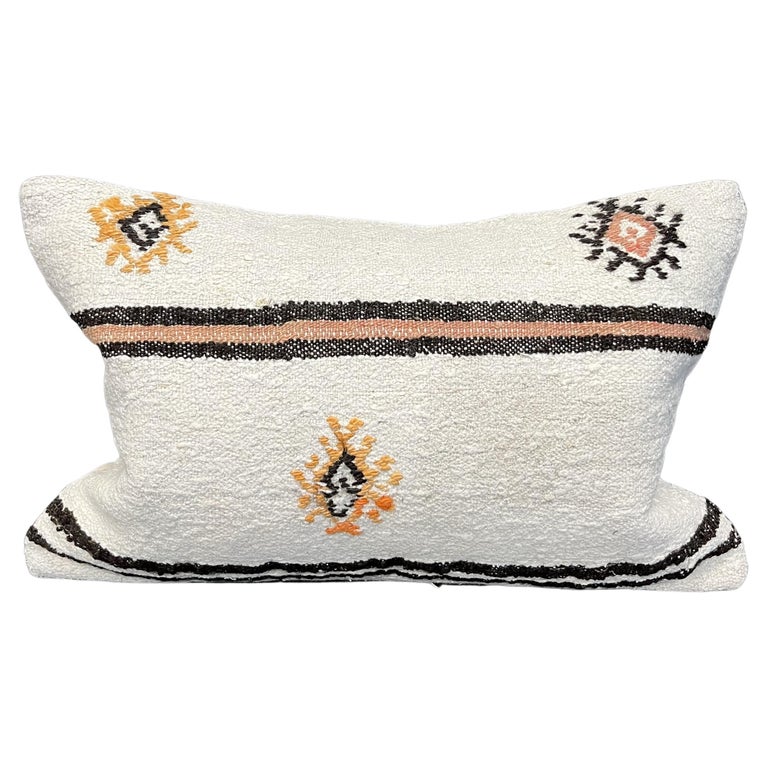 Natural Hemp Pillow Cover with Floral Design 15" x 23" For Sale at 1stDibs