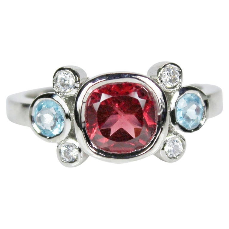 Natural Hessonite Garnet and Blue Topaz Ring For Sale at 1stDibs