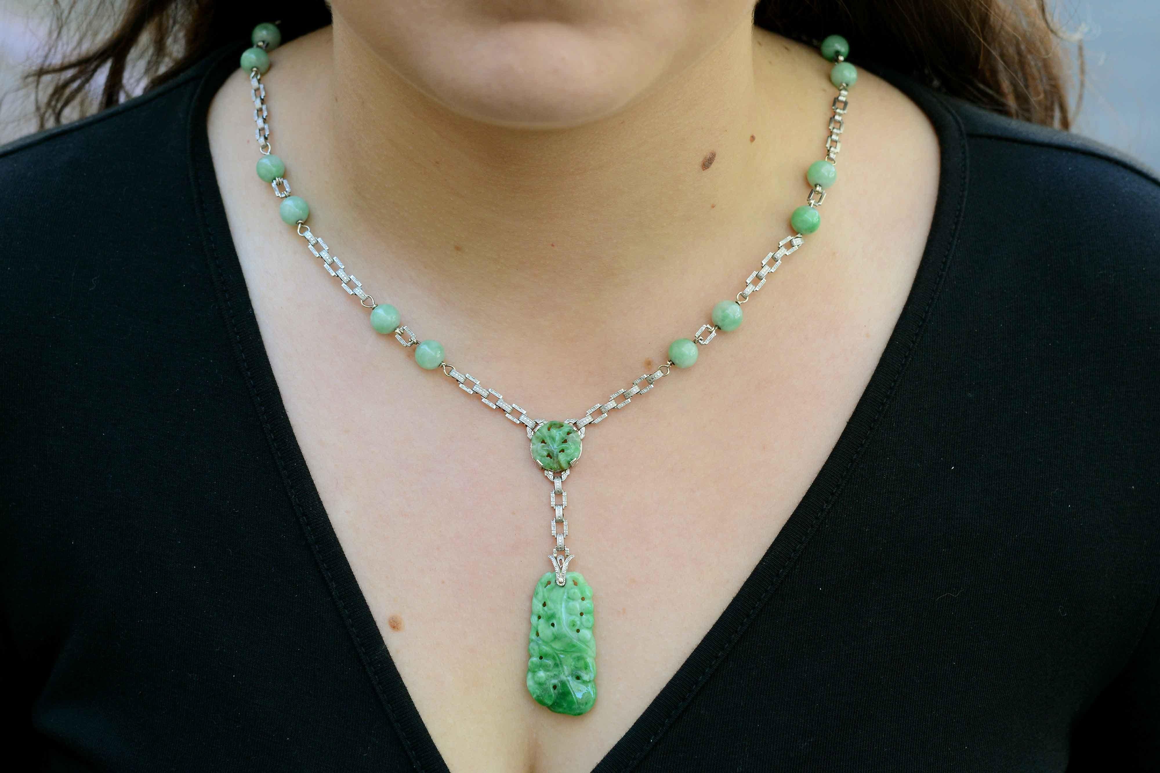 Natural Imperial Jade Art Deco Drop Necklace at 1stDibs | jade drop ...