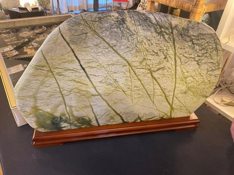 Natural Jade and Serpentine Scenery Stone on Wood Stand For Sale at ...