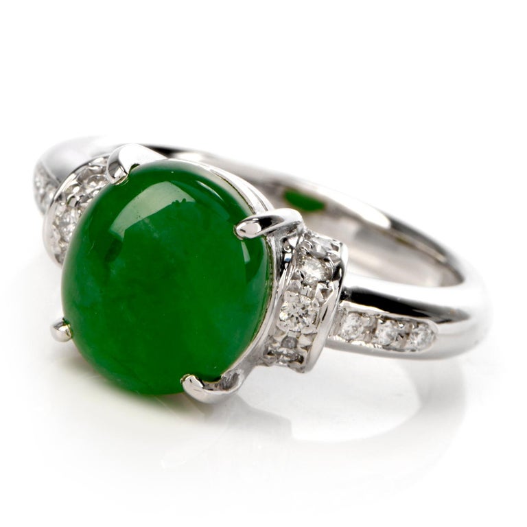 Natural Jade Diamond Platinum Ring For Sale at 1stdibs