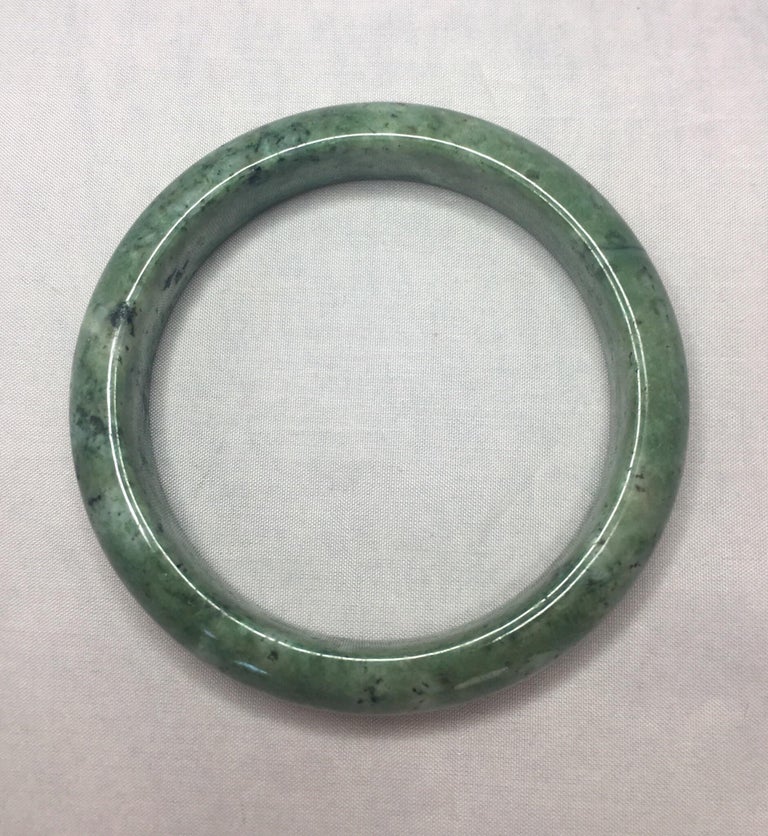 Natural Light Green Jadeite Jade Bangle Bracelet Mottled Green 77g at ...