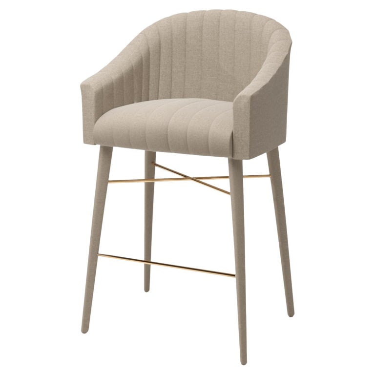 Natural Linen Modern Uphostery Bar Stool For Sale at 1stDibs
