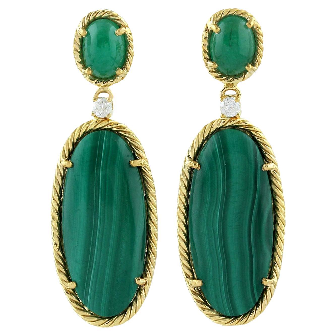 Pyramid Shaped Malachite Earring with Emerald and Pave Diamonds in 18k ...