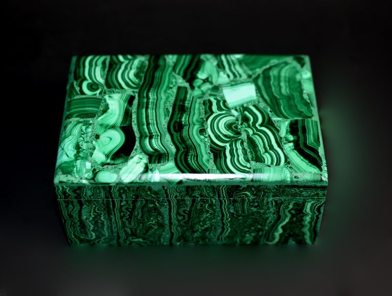 Natural Malachite Box Large 2.1 Lb Jewelry Box Hinged at 1stDibs