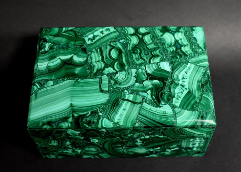 Natural Malachite Box, Large 3 lb Full Slab Jewelry Box at 1stDibs