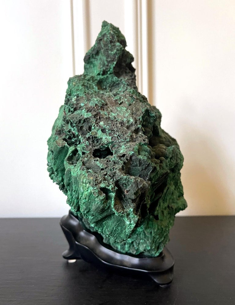 Natural Malachite Scholar Stone on Display Stand For Sale at 1stDibs