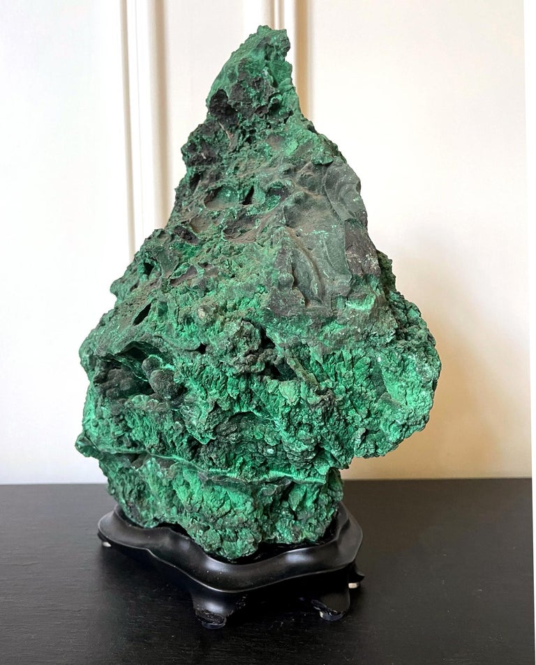 Natural Malachite Scholar Stone on Display Stand For Sale at 1stDibs