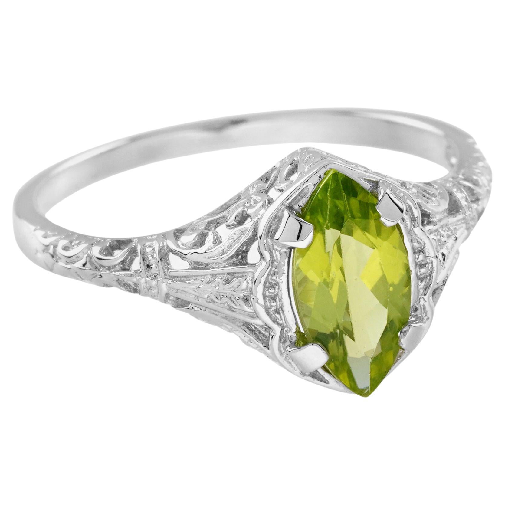 Customizable Natural Marquise Peridot Vintage Style Filigree Ring in ...