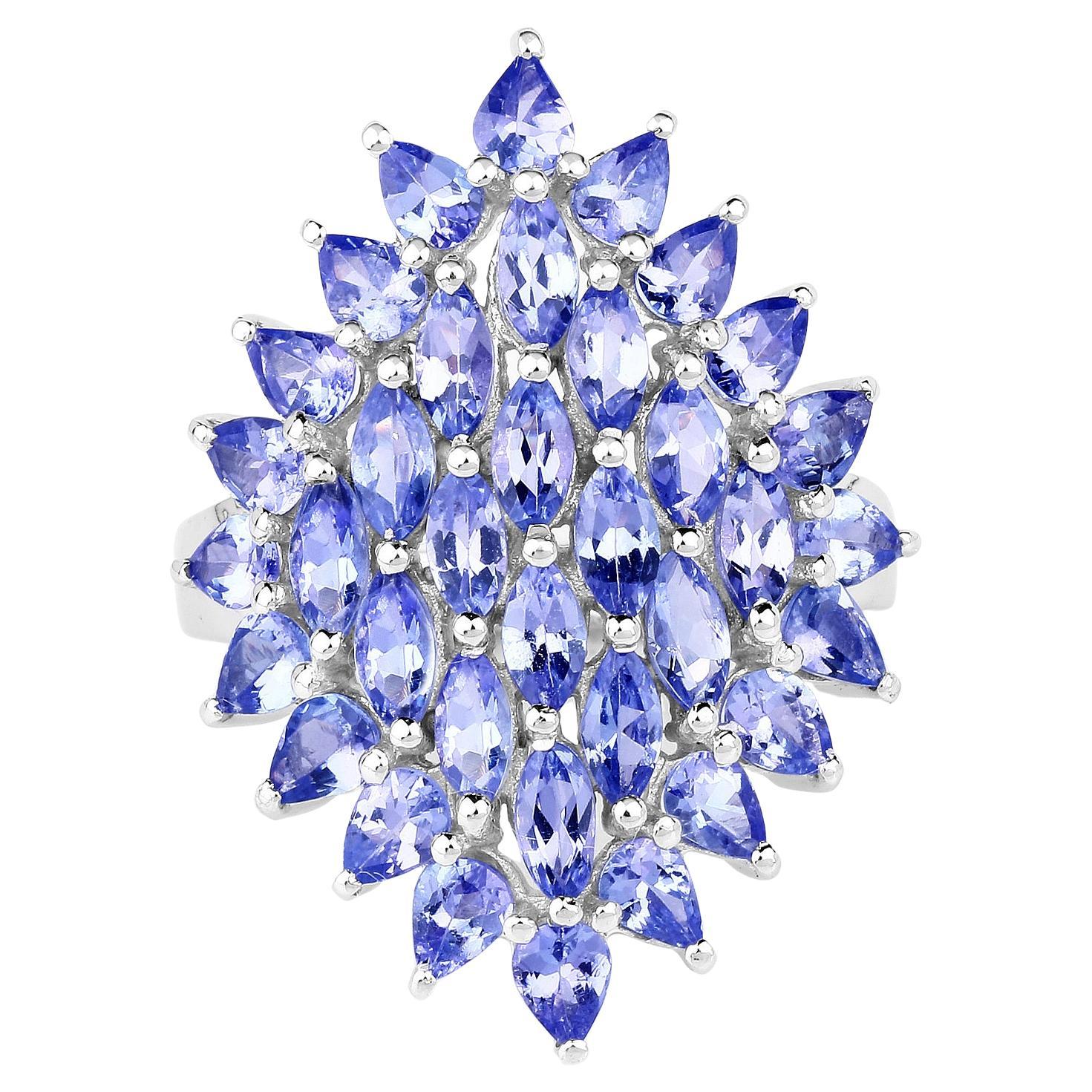 Natural Mixed Cut Tanzanite 5 Carats Cocktail Ring Silver For Sale at ...