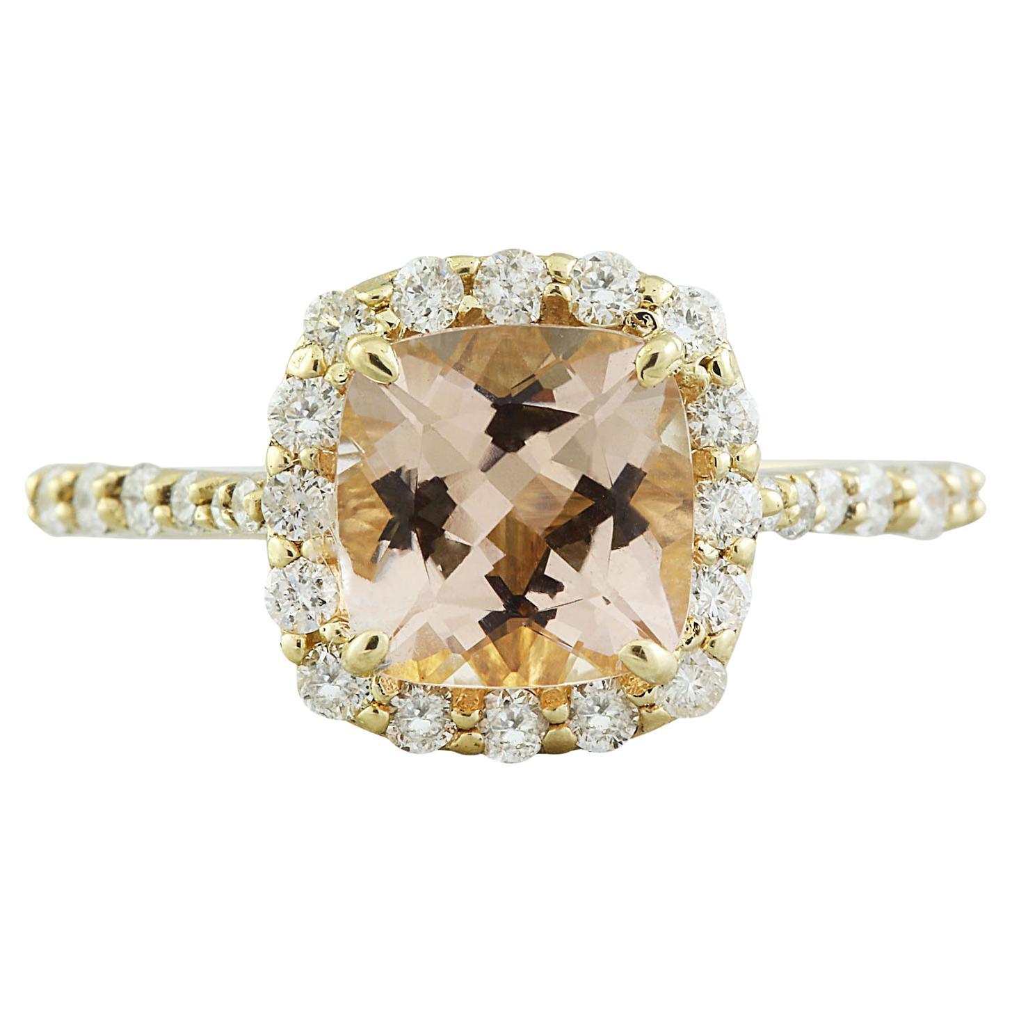 Natural Morganite Diamond Ring In 14 Karat Solid Yellow Gold For Sale ...