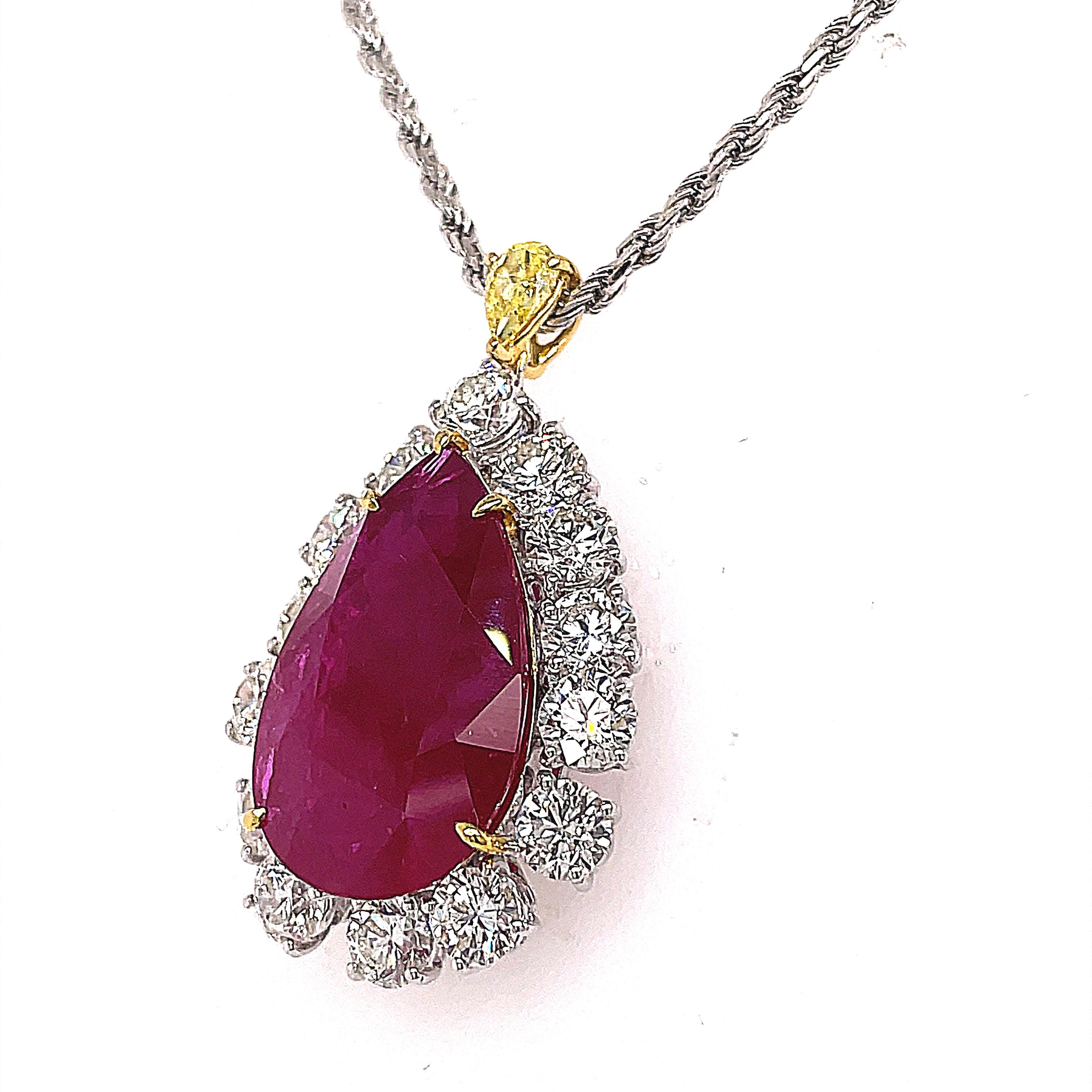 Mozambique Ruby Pear Shape Diamond Pendant in 18k White Gold Chain For ...