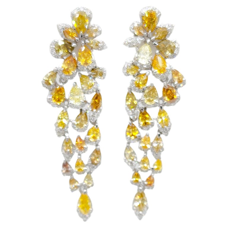 Natural Multi Color and Multi Shape Yellow Diamond Dangle Earrings in ...
