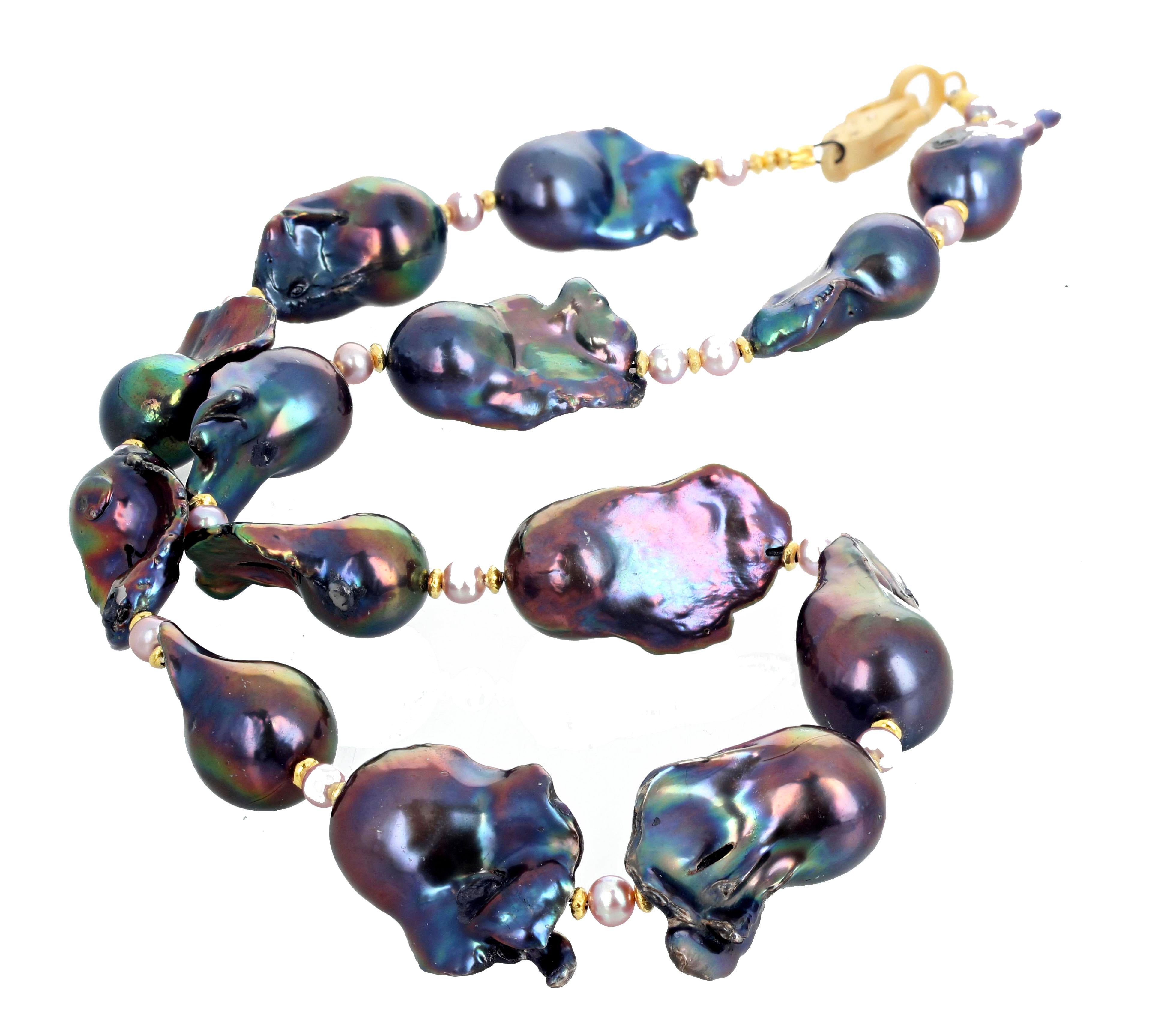 AJD REAL Natural Multi-color-Glowing Baroque Pearls w/Vermeil Diamond ...