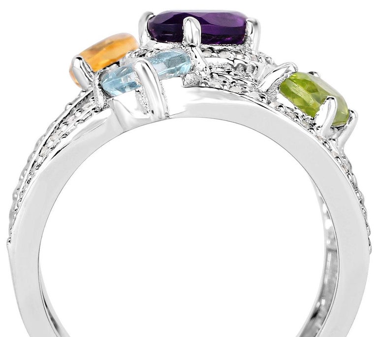 Natural Multi Colored Gem Cocktail Ring 3.70 Carats Silver For Sale at ...