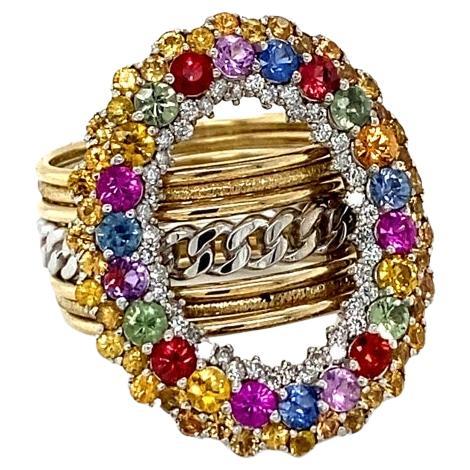 Oval Natural Multi Colored Stones with Cz, Yellow Gold over Sterling ...