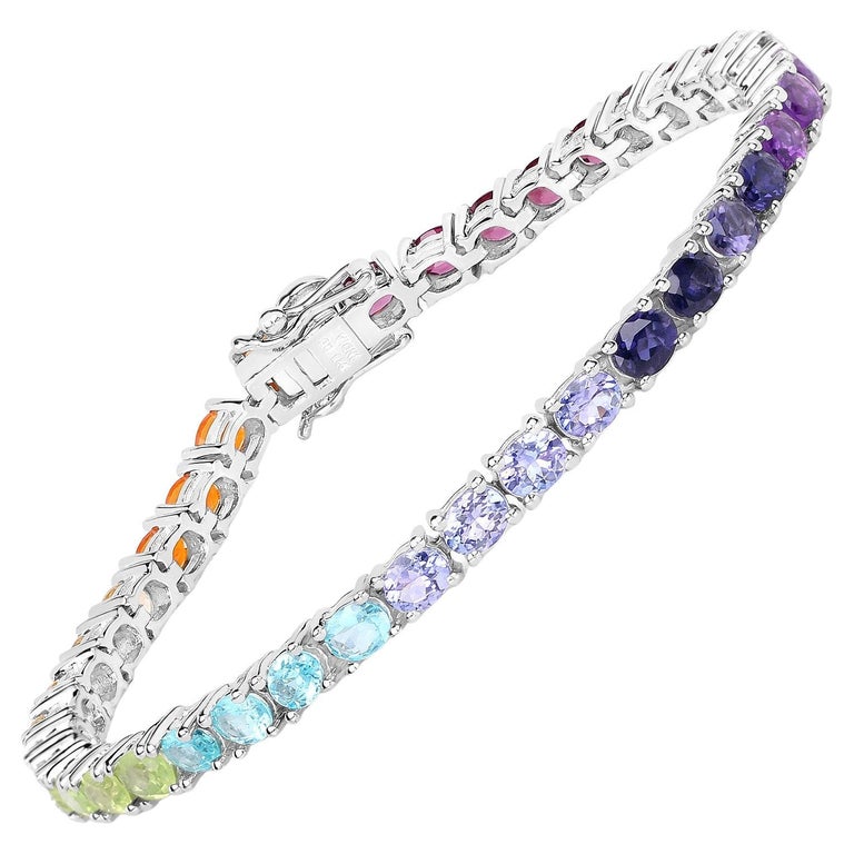Natural Multi Stone 12 Carat Tennis Bracelet Set in Silver For Sale at ...