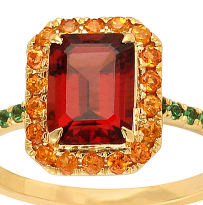 Natural Multicolor Garnet Cocktail Ring 18k Yellow Gold For Sale at 1stDibs