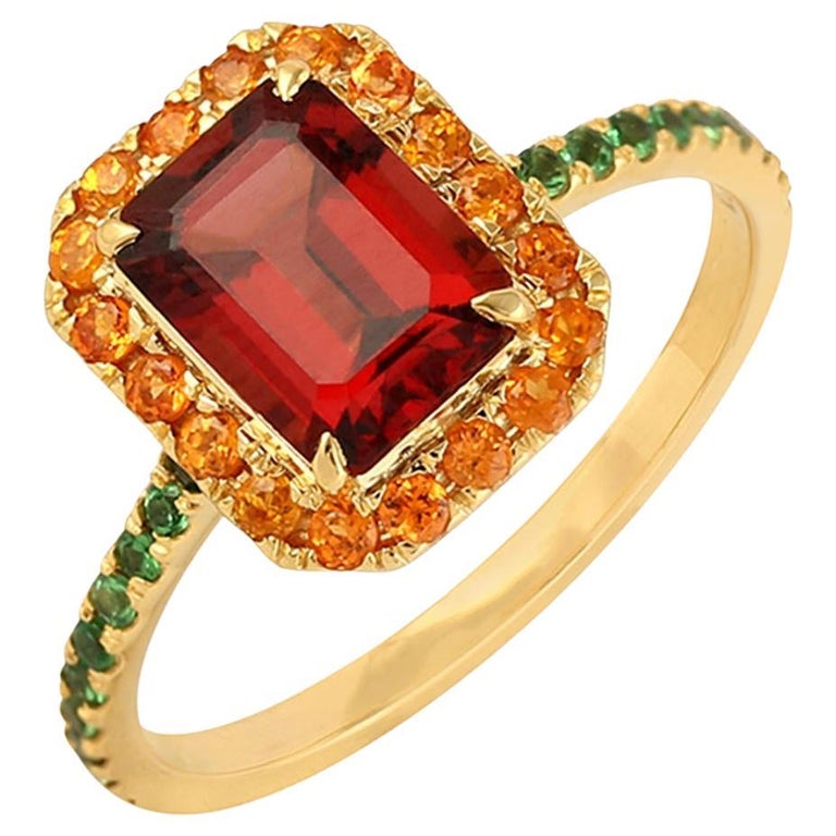 Natural Multicolor Garnet Cocktail Ring 18k Yellow Gold For Sale at 1stDibs