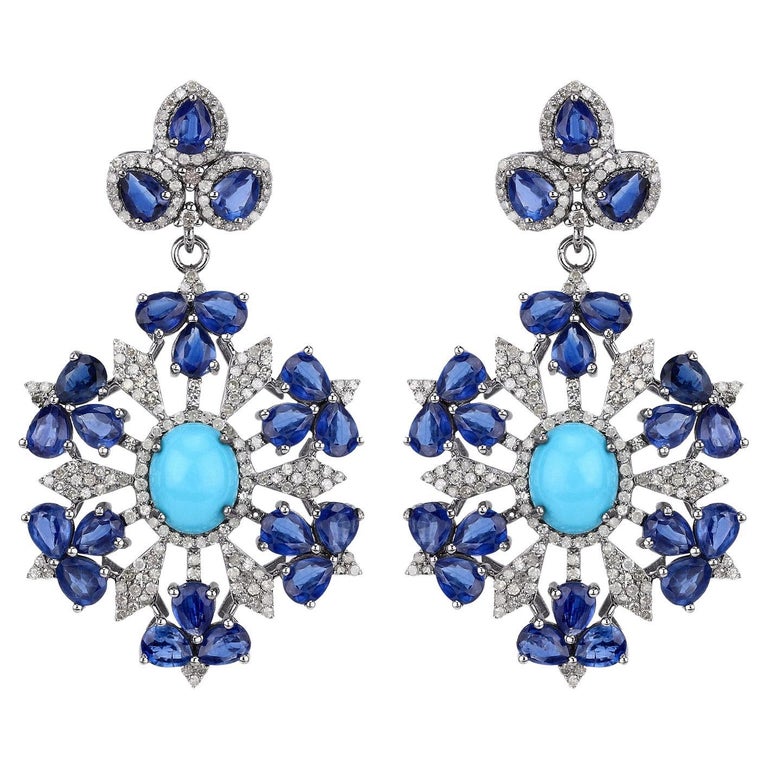 Natural Multicolor Gemstone Statement Earrings Set with Diamonds For ...