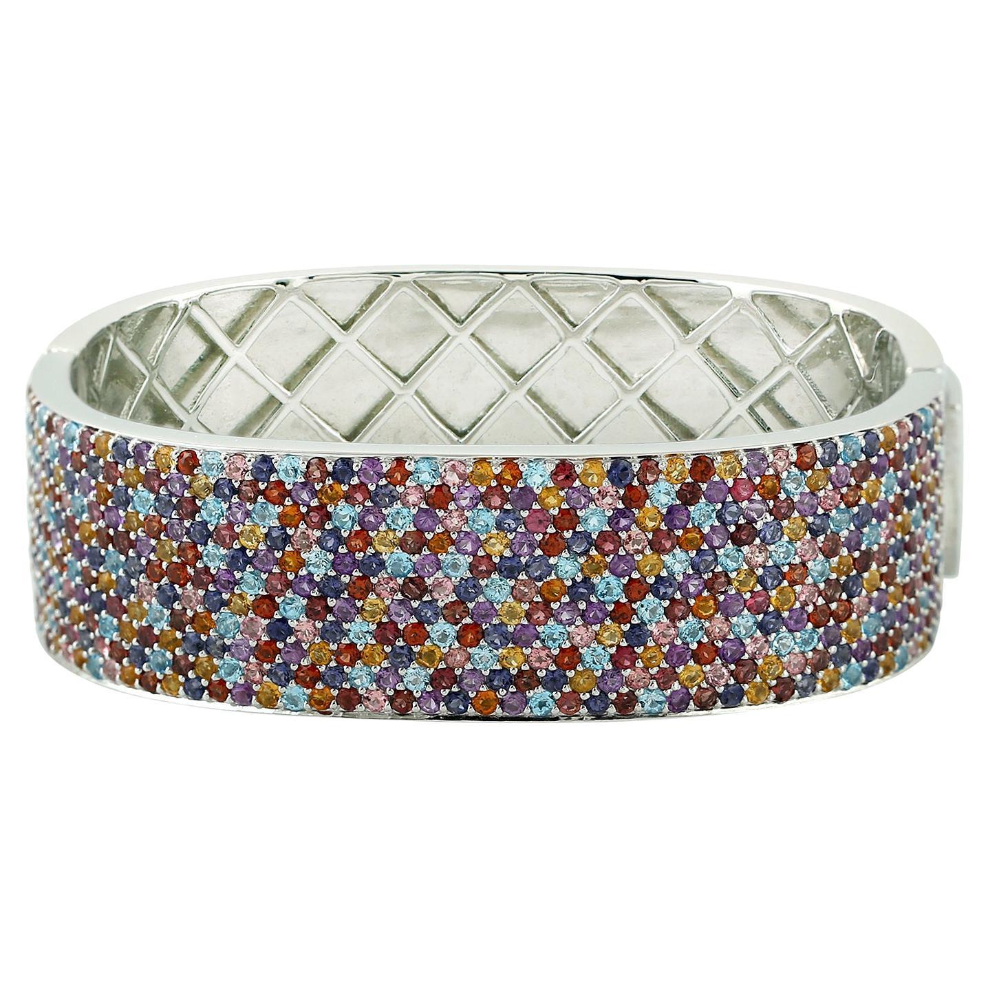 Natural Multicolor Gemstones Cocktail Bangle Bracelet For Sale at 1stDibs