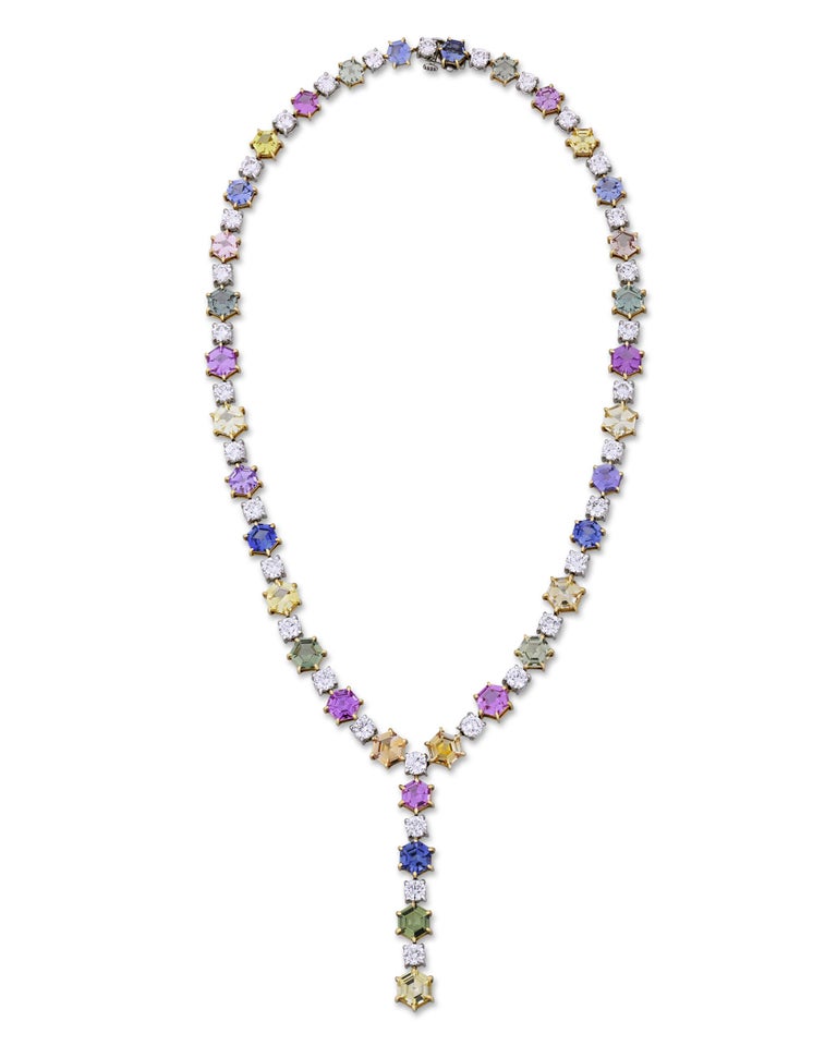 Natural Multicolor Sapphire and Diamond Necklace at 1stDibs