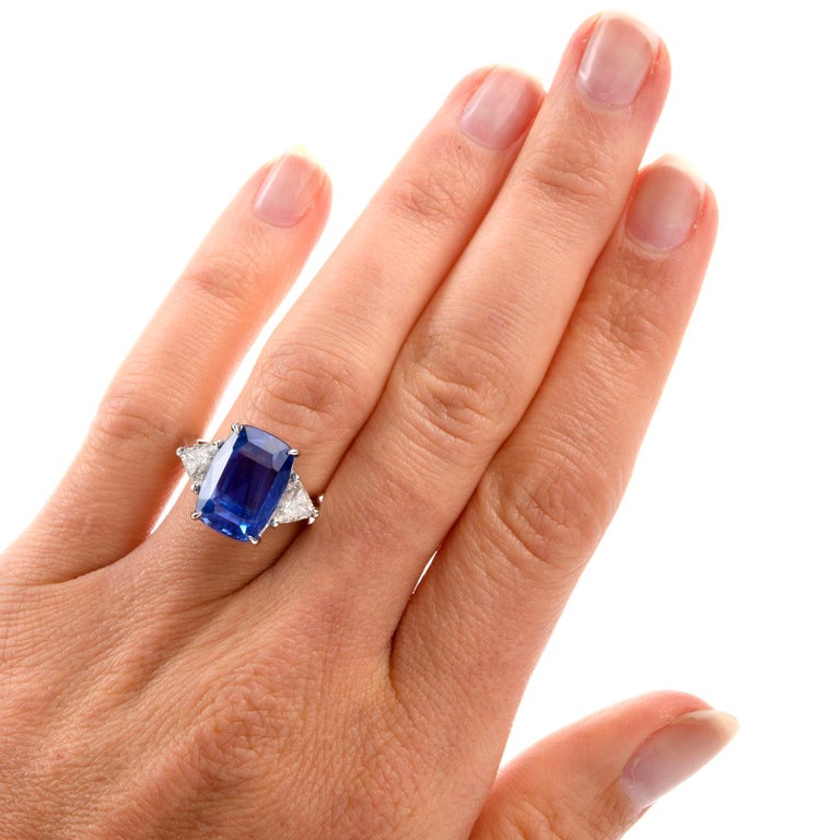 Natural No Heat Cylon Blue GIA Sapphire Diamond Platinum Three-Stone ...