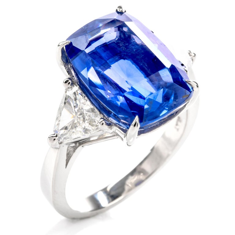 Natural No Heat Cylon Blue GIA Sapphire Diamond Platinum Three-Stone ...
