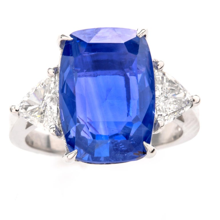 Natural No Heat Cylon Blue GIA Sapphire Diamond Platinum Three-Stone ...