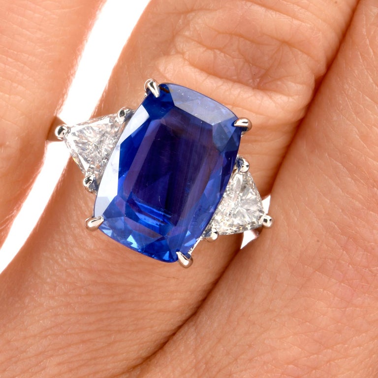 Natural No Heat Cylon Blue GIA Sapphire Diamond Platinum Three-Stone ...