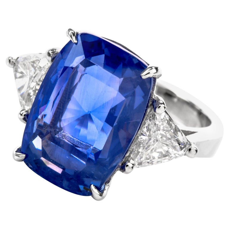 Natural No Heat Cylon Blue GIA Sapphire Diamond Platinum Three-Stone ...