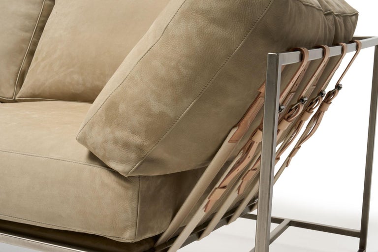Natural Nubuck Leather and Antique Nickel Sofa For Sale at 1stDibs