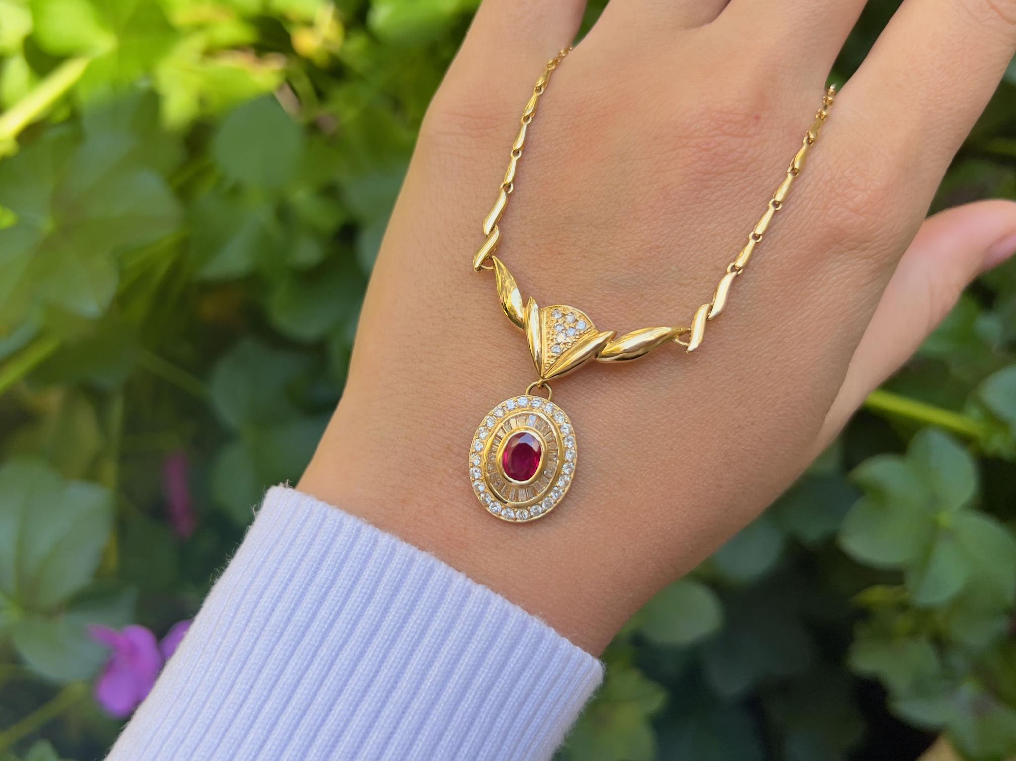 Natural Oval 1 Carat Ruby Pendant Necklace Set with Diamonds 18k Gold ...