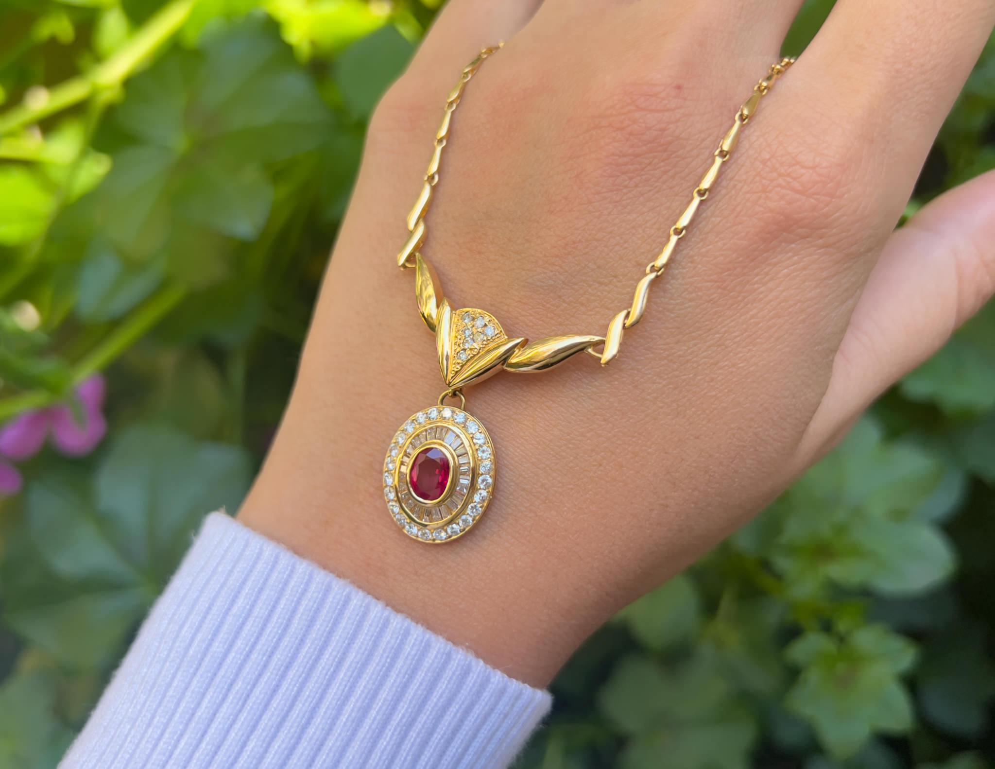 Natural Oval 1 Carat Ruby Pendant Necklace Set with Diamonds 18k Gold ...