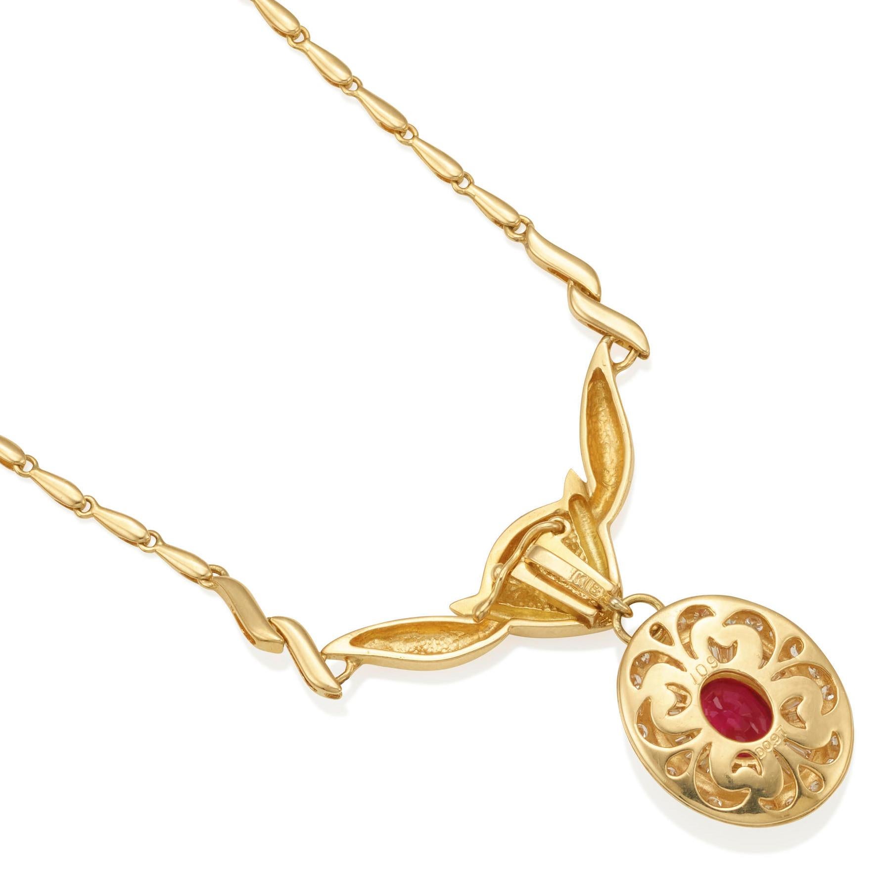 Natural Oval 1 Carat Ruby Pendant Necklace Set with Diamonds 18k Gold ...
