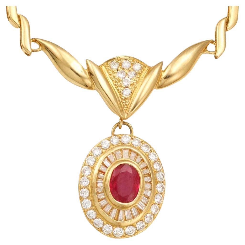 Natural Oval 1 Carat Ruby Pendant Necklace Set with Diamonds 18k Gold ...