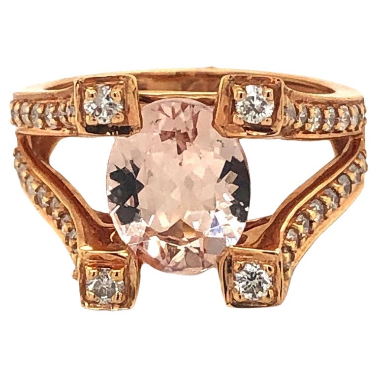Natural Oval 2.16ct Morganite and Diamond Regal Ring For Sale at 1stDibs