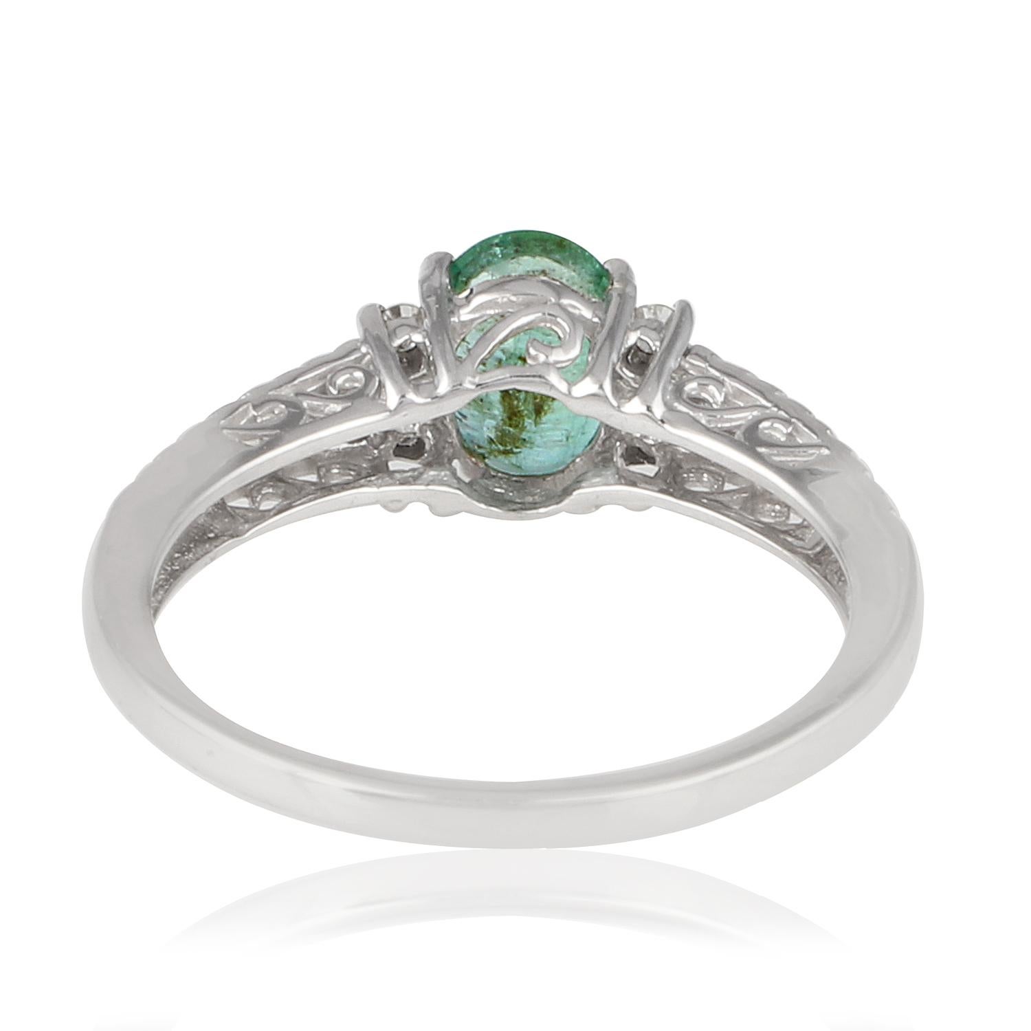 Customizable Natural Oval Emerald Gemstone Ring Diamond 9 Karat White ...