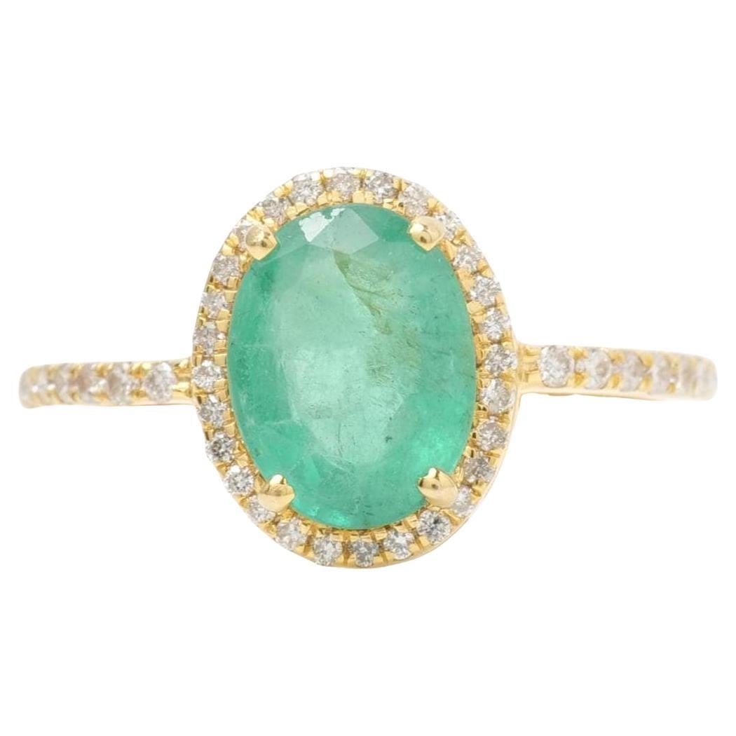 Natural Emerald and Diamond Halo Gem Bypass Ring in 14K Solid Gold ...